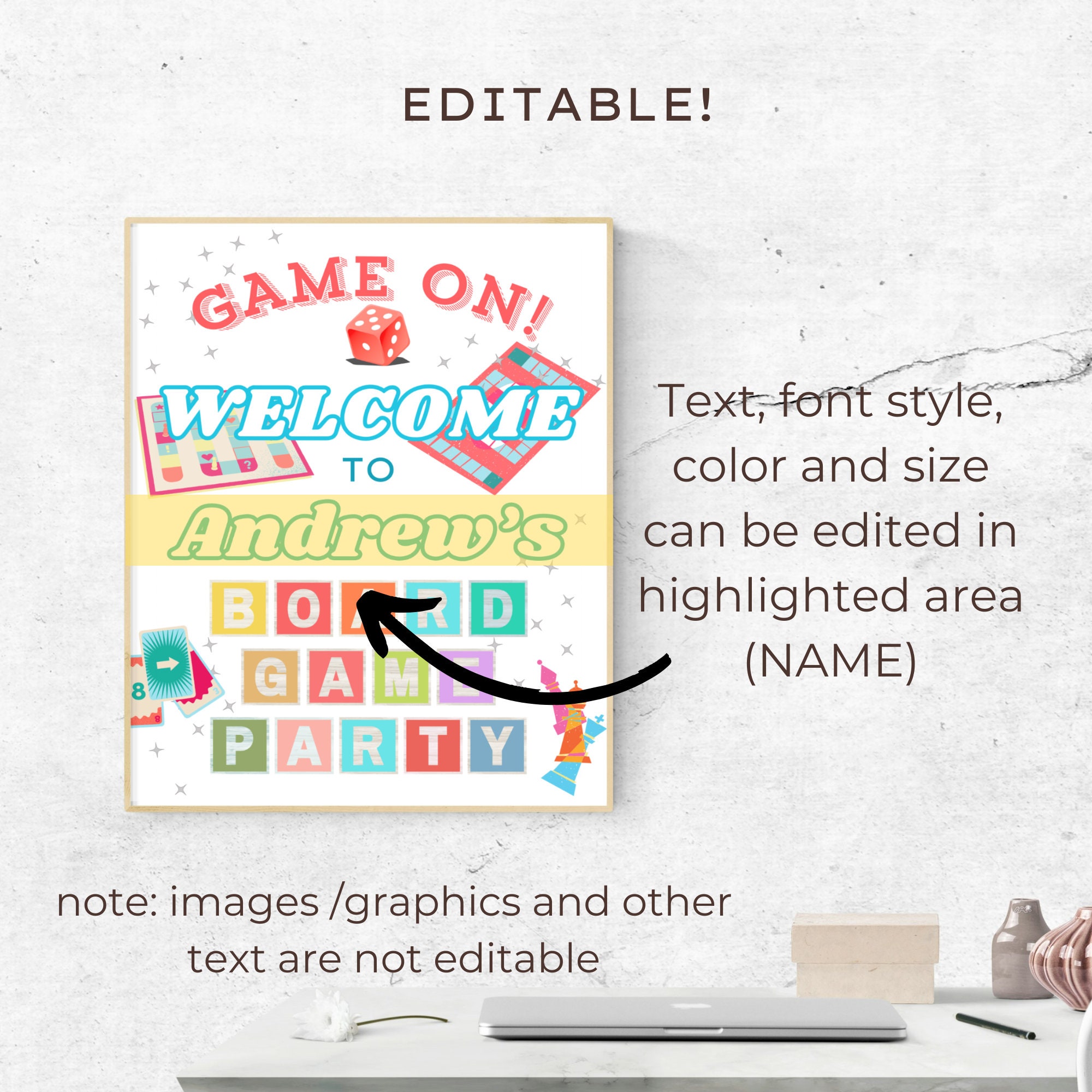 Editable Board Game Party Welcome Sign, Printable Game Night Party Sign ...