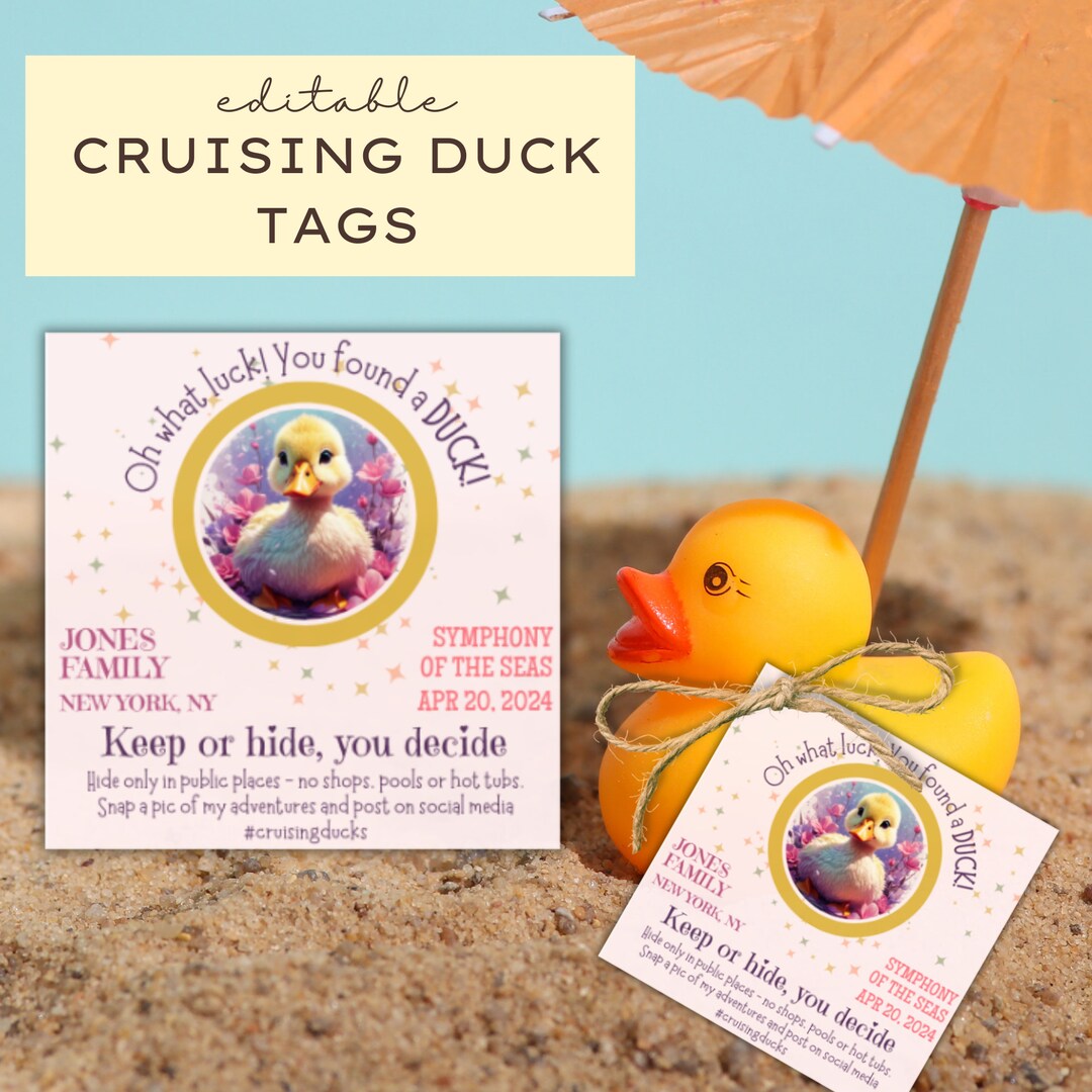Editable Cruising Duck Tags, Printable Cruise Ship Duck Tags, Cruise ...