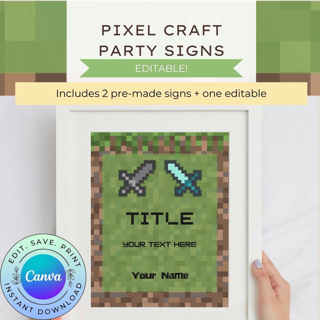 Editable Pixel Craft Party Signs 8 X 10, Printable Video Game Birthday ...