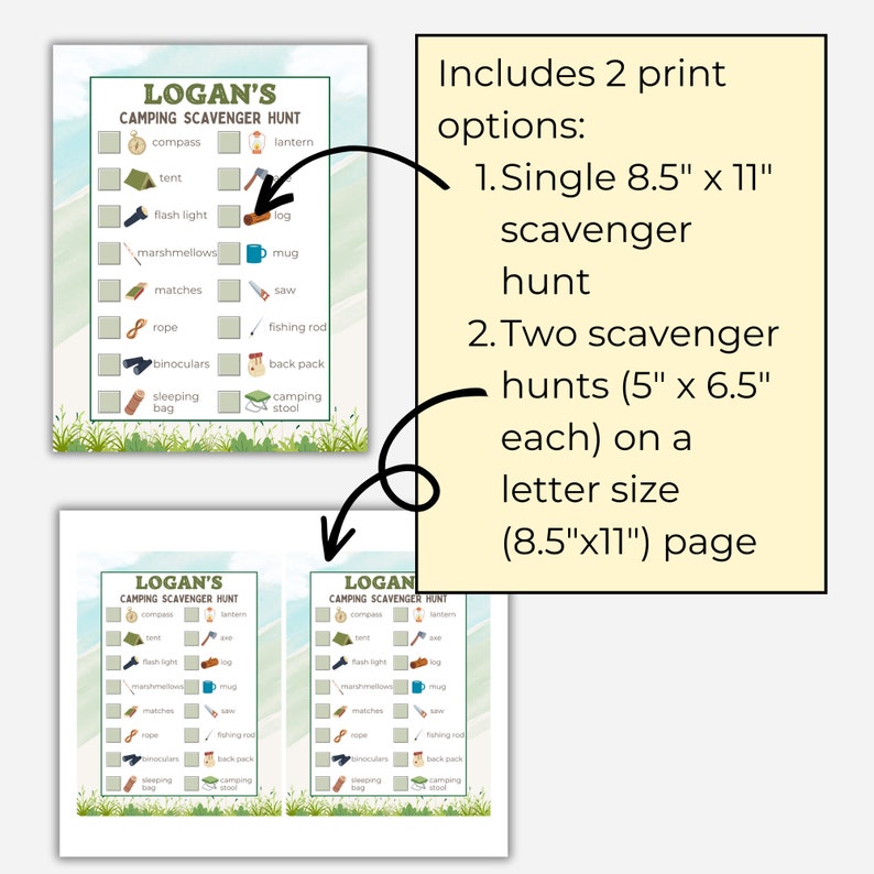 Personalizable Camping Scavenger Hunt, Printable Camping Treasure Hunt ...