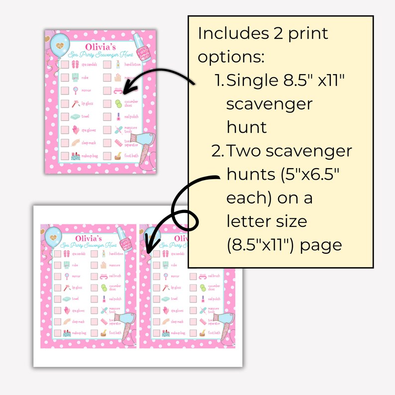Personalizable Spa Party Scavenger Hunt, Printable Sleepover Party Game ...