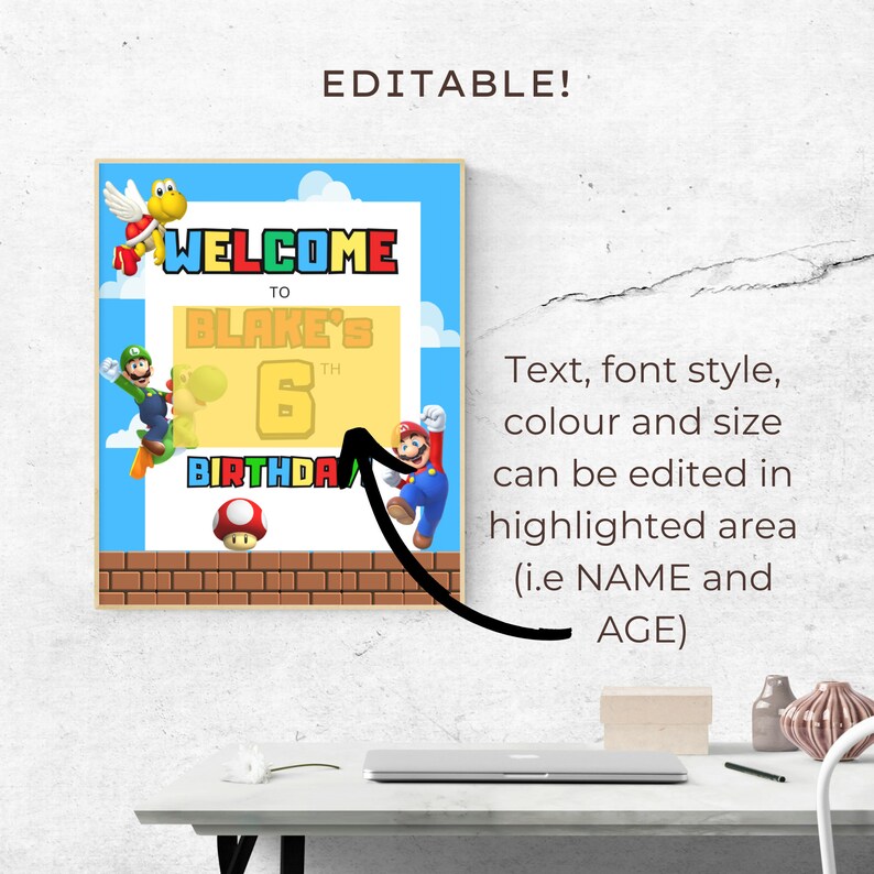 Mario Birthday Welcome Sign, Editable Mario Party Sign, Mario Birthday ...