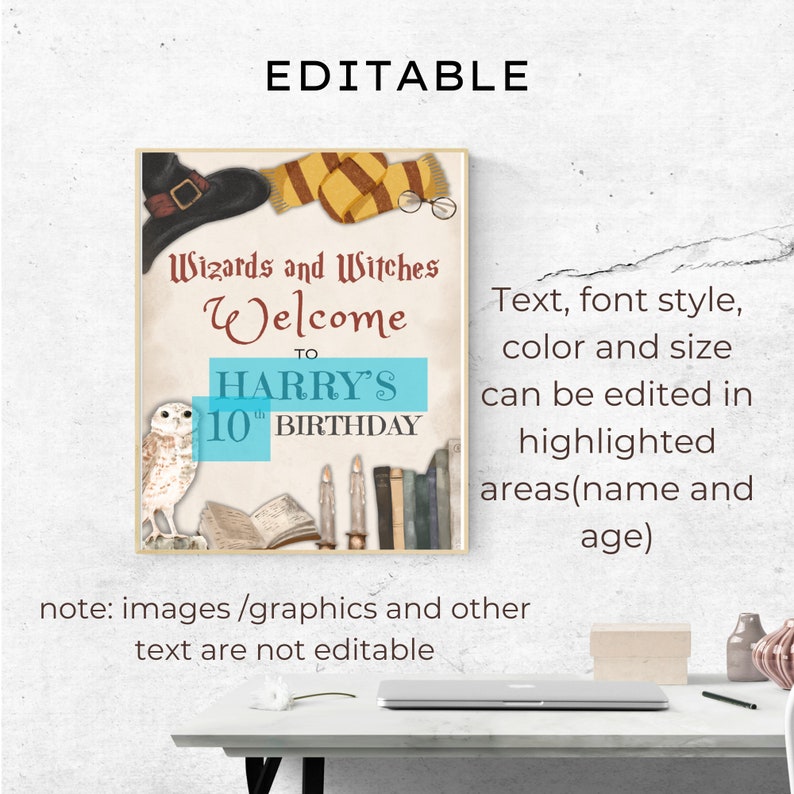 Editable Wizard Birthday Welcome Sign, Printable Wizard Party Welcome ...
