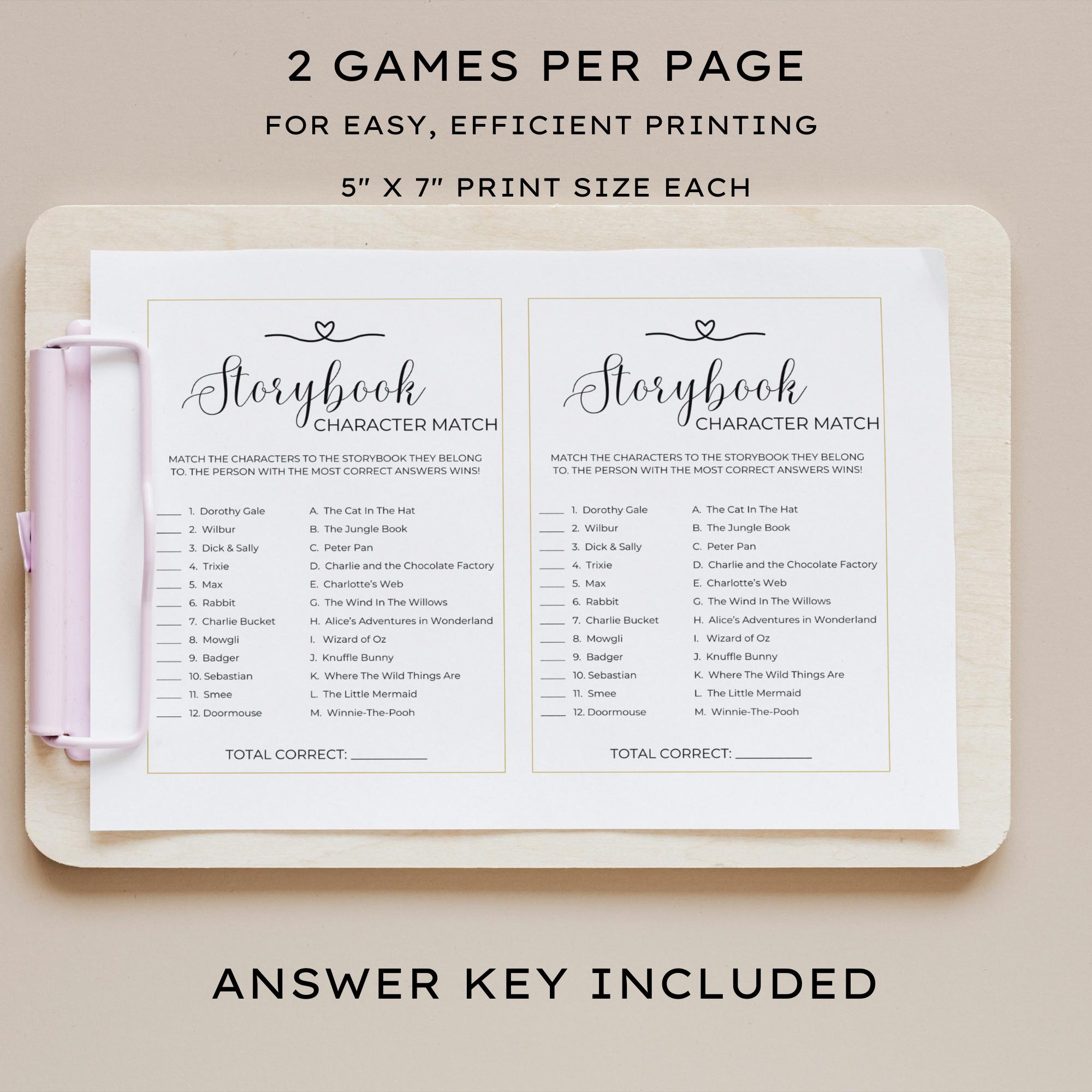 Baby Shower Game, Storybook Character Match Shower Game (digital ...