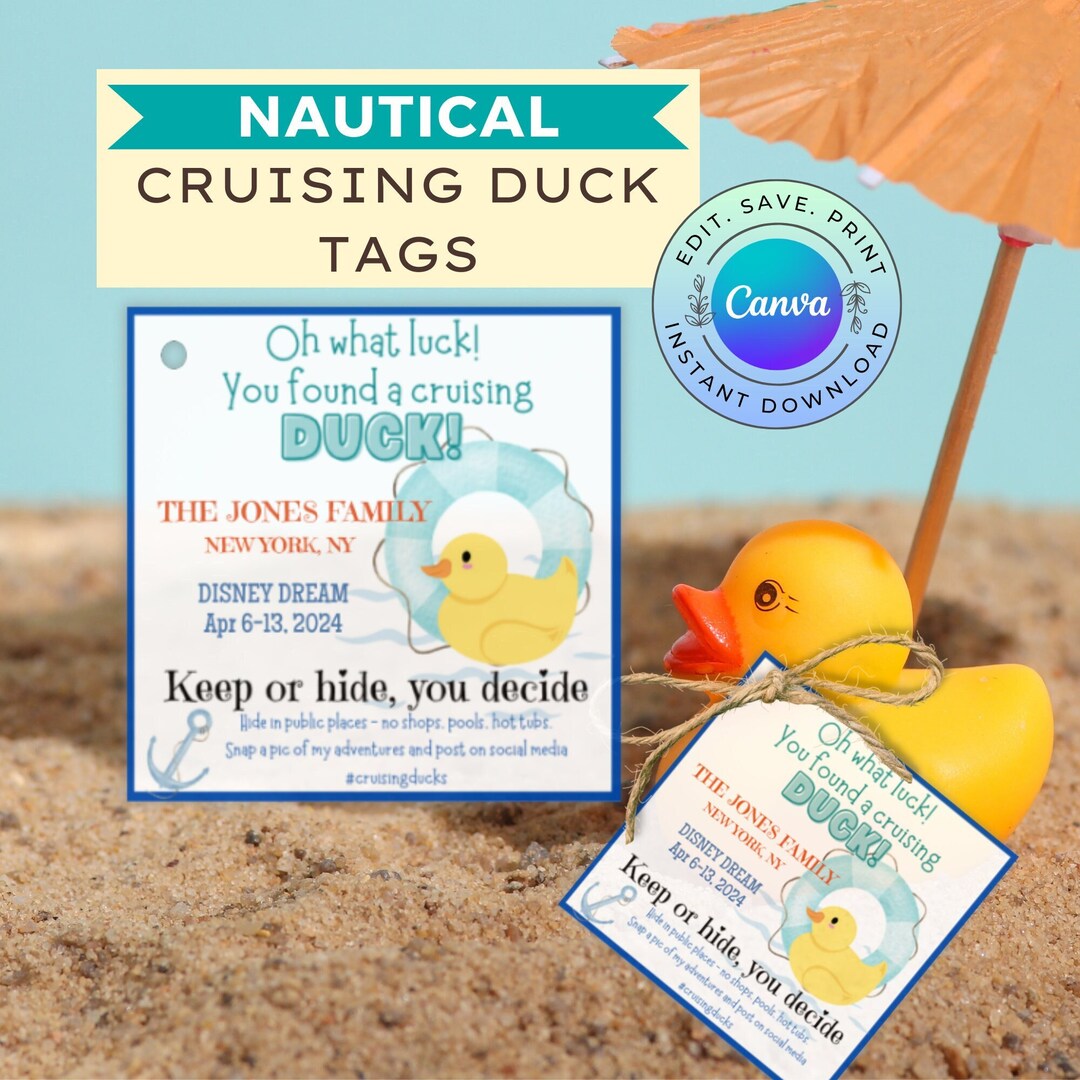 Editable Nautical Cruising Duck Tags, Printable Cruise Duck Tag, Cruise ...