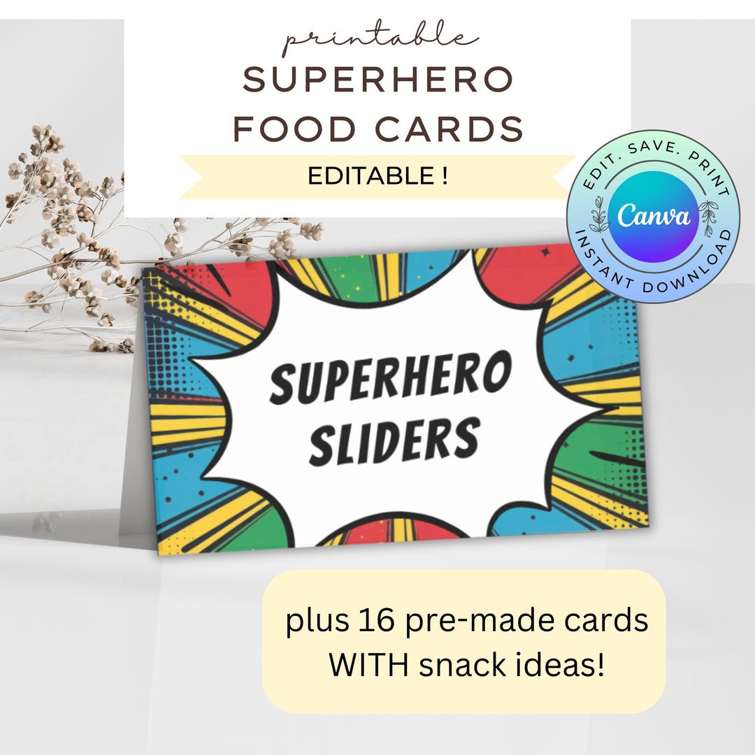 Editable Superhero Food Cards, Superhero Food Labels, Superhero Buffet ...