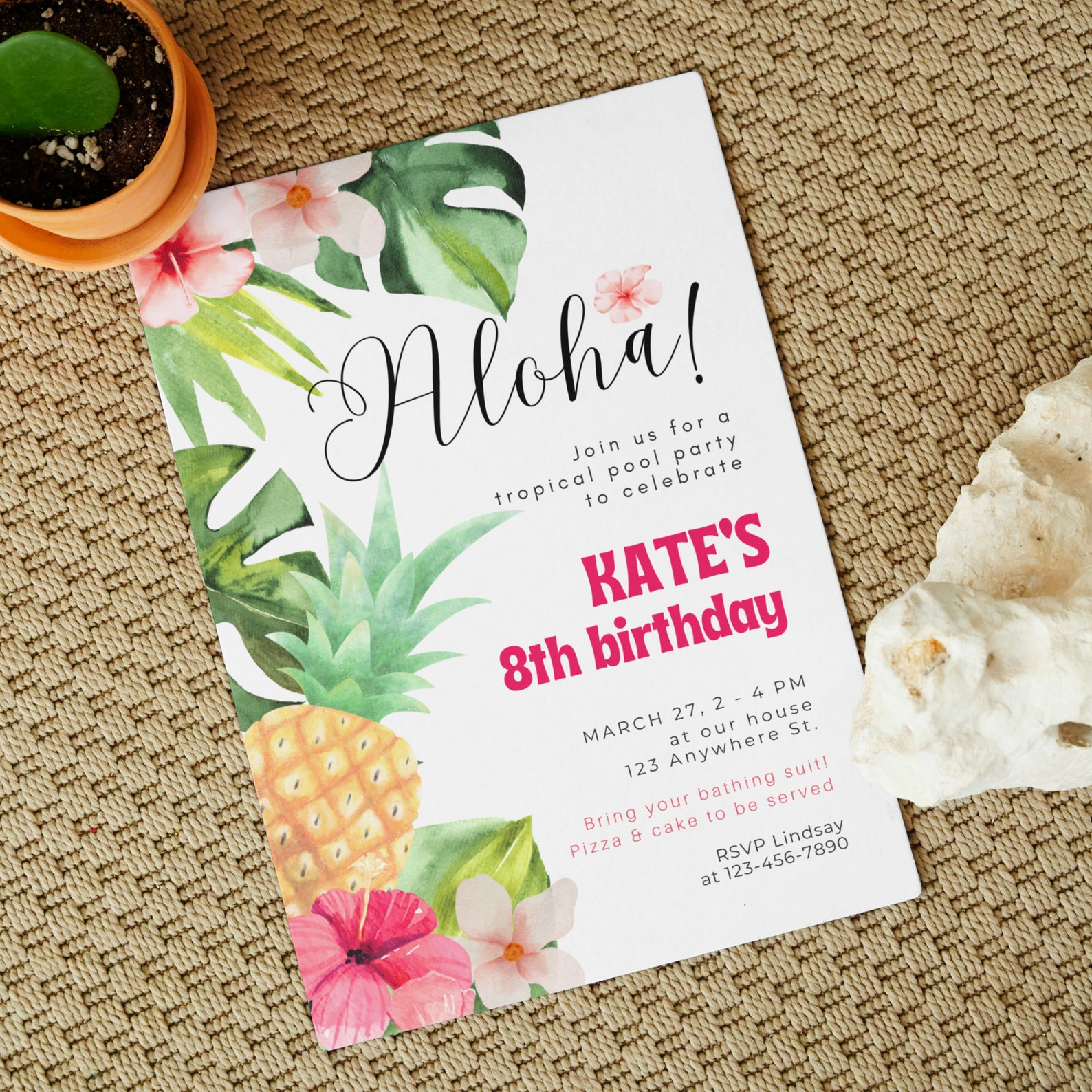 Editable Tropical Party Invitation, Printable Pool Party Birthday ...