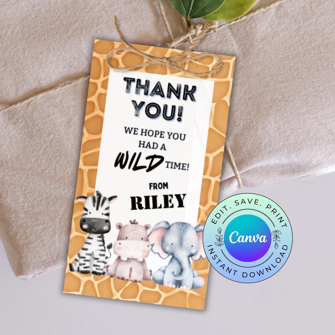 Safari Favor Tag, Editable Safari Gift Tag, Printable Safari Jungle ...