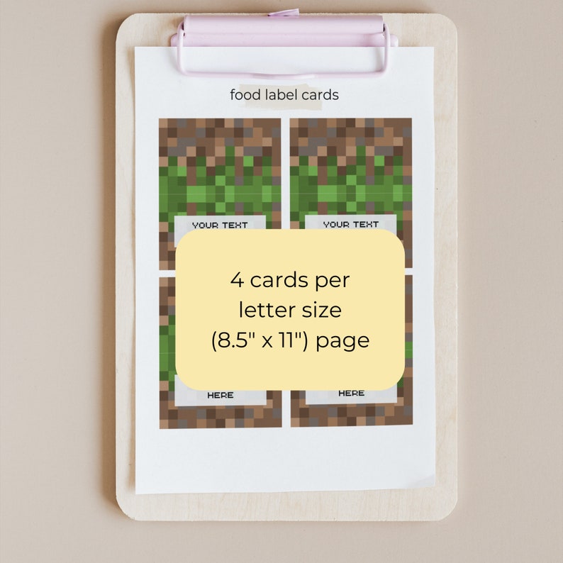 Editable Pixel Craft Food Cards, Video Game Food Tents, Pixel Craft ...