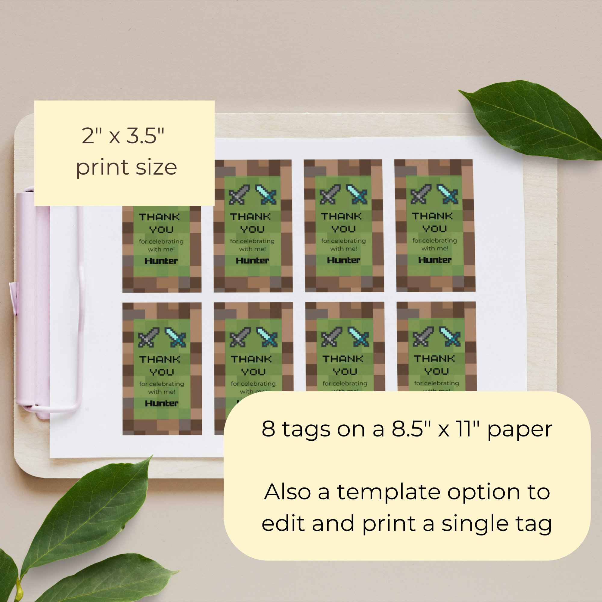 Editable Pixel Craft Favor Tag, Printable Video Game Party Favor Tag ...
