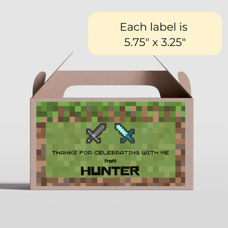 Editable Pixel Craft Gable Box Labels, Printable Pixel Craft Favor Box ...