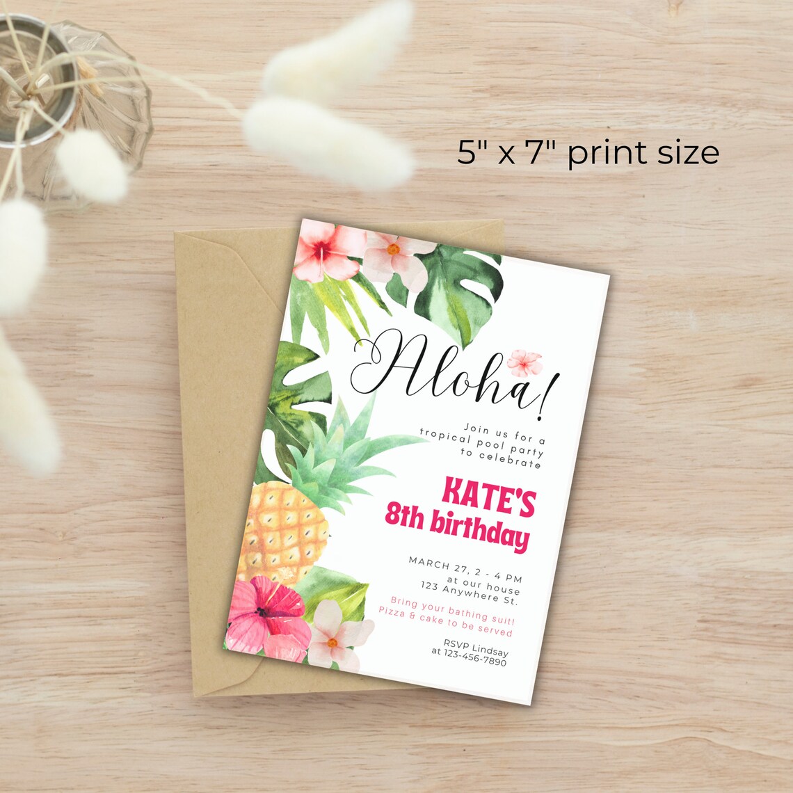 Editable Tropical Party Invitation, Printable Pool Party Birthday ...