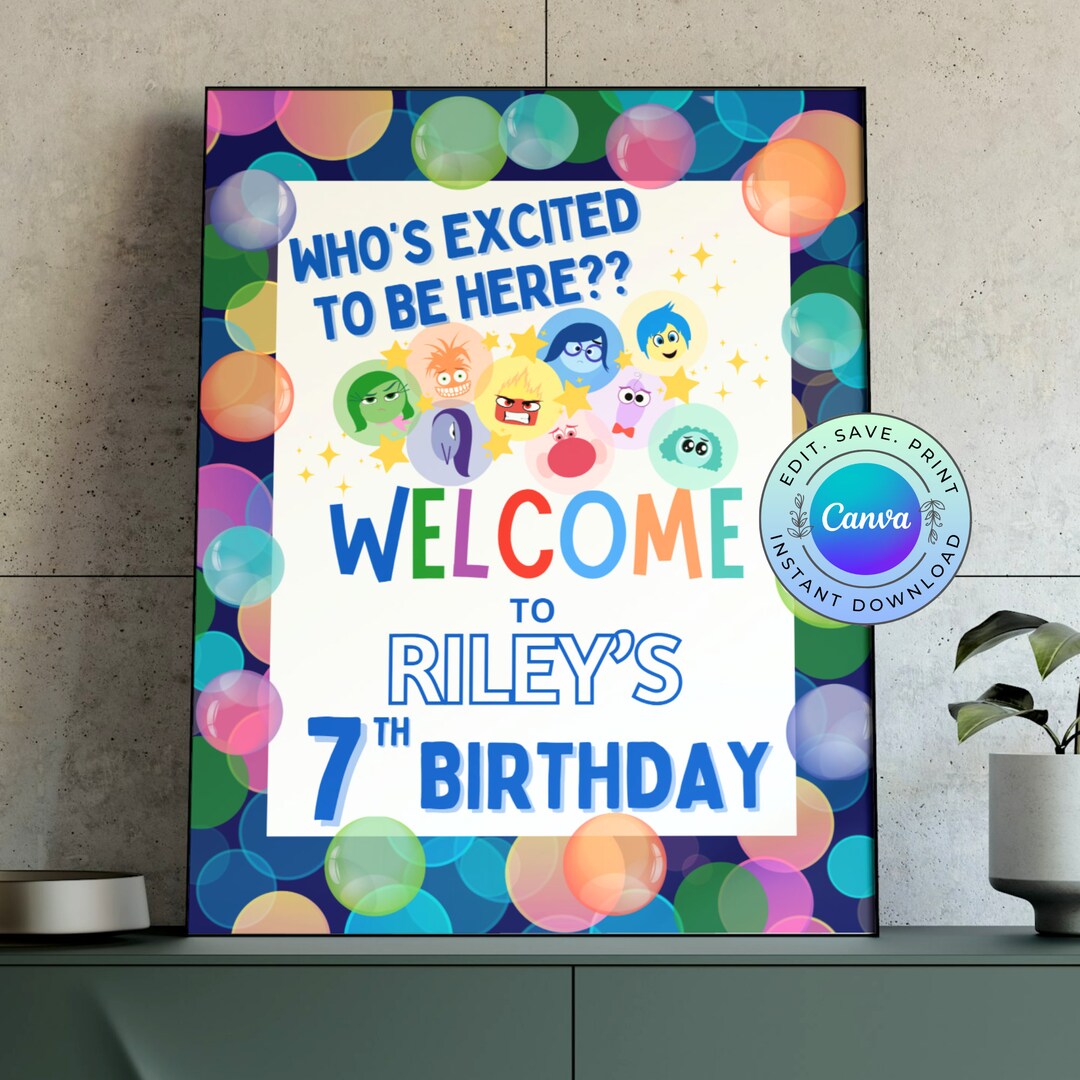 Inside Out 2 Welcome Sign, Editable Inside Out 2 Party Sign, Printable ...