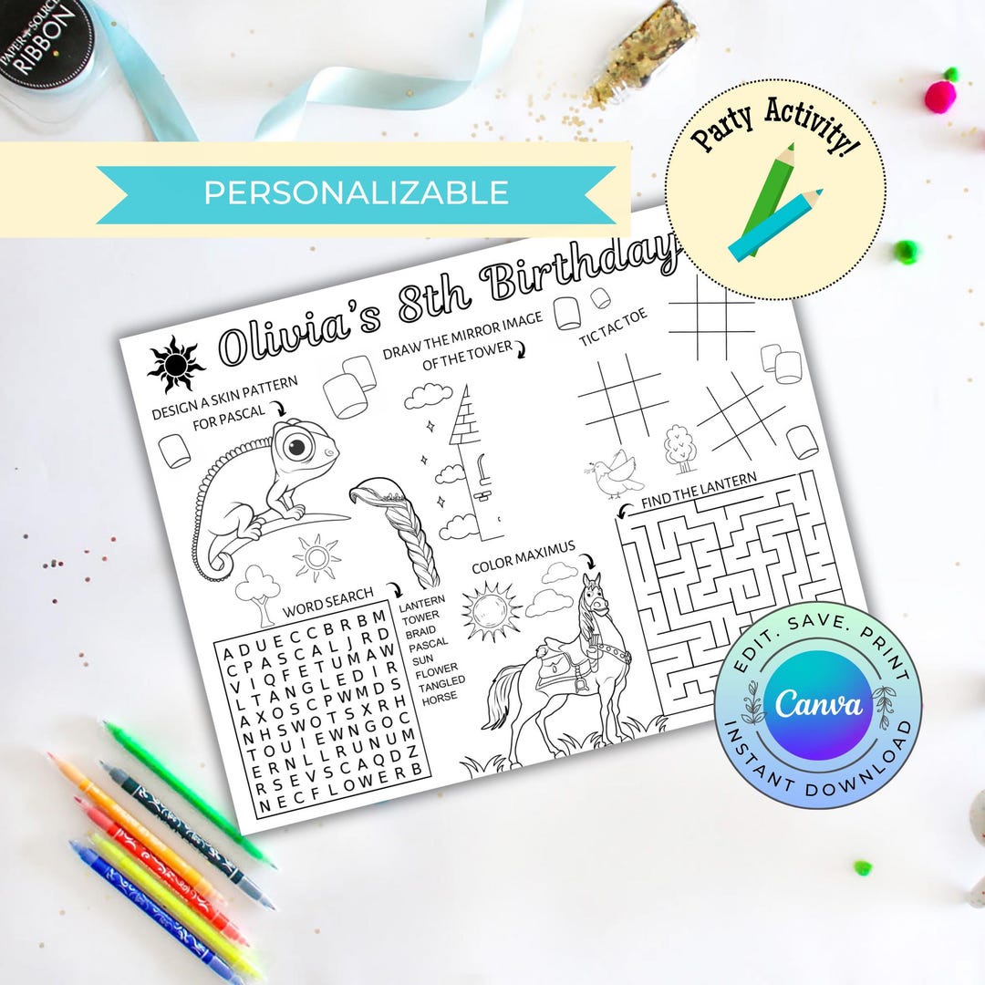 Rapunzel Party Activity, Personalizable Rapunzel Activity Sheet ...
