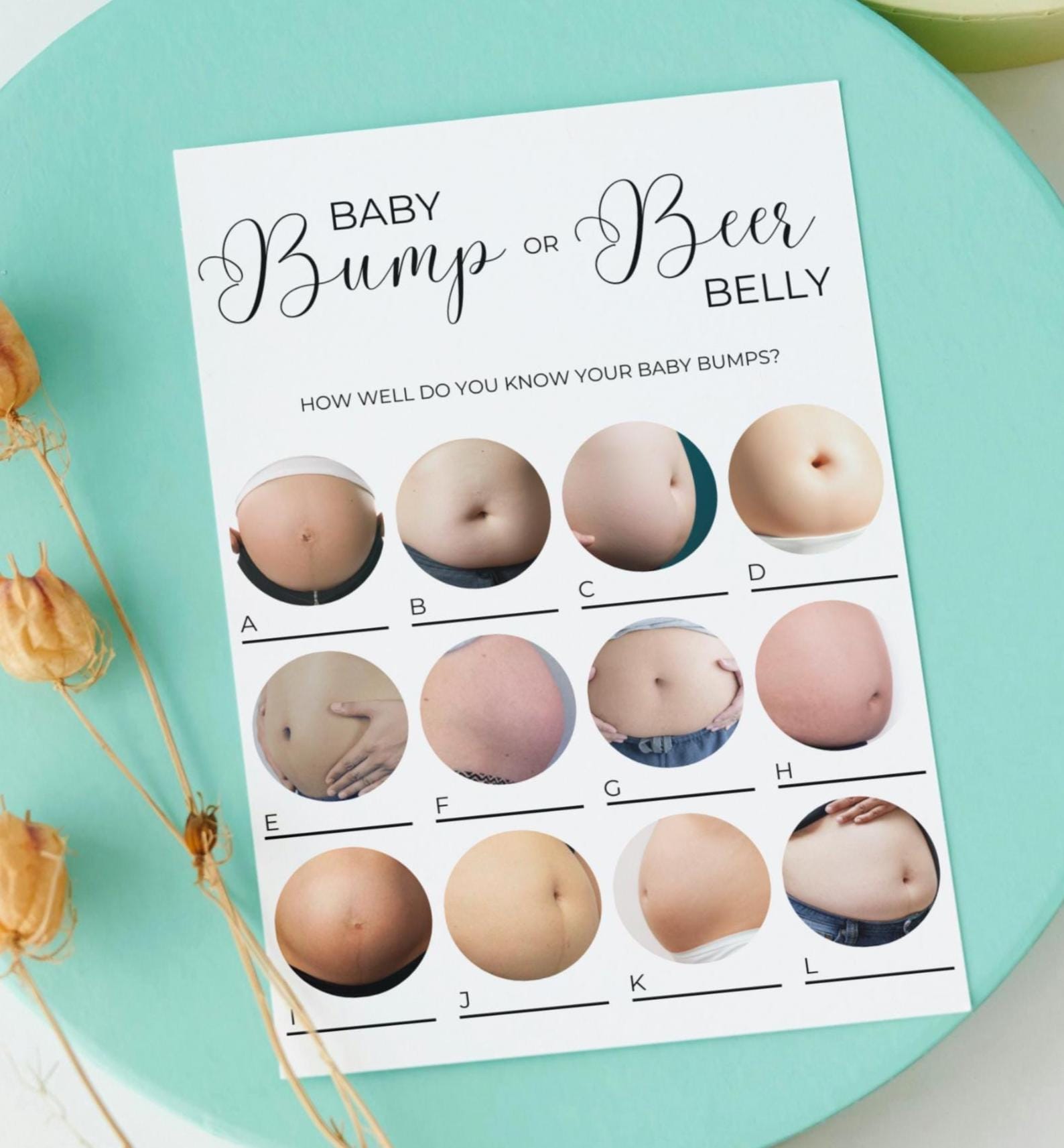 Baby Bump or Beer Belly Game: Minimalist Shower Activity (digital ...