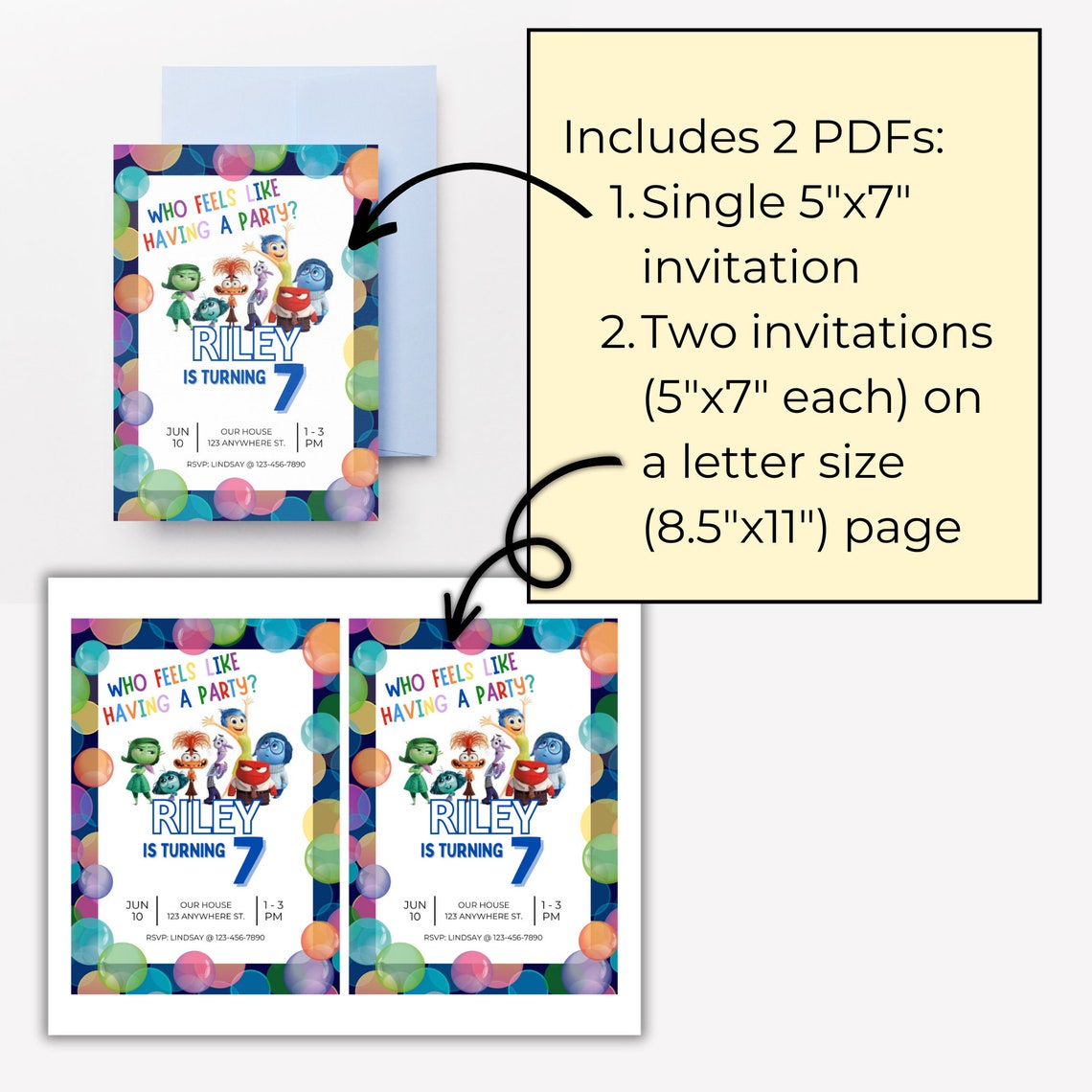 Editable Inside Out Invitation, Printable Inside Out 2 Invite, DIGITAL ...