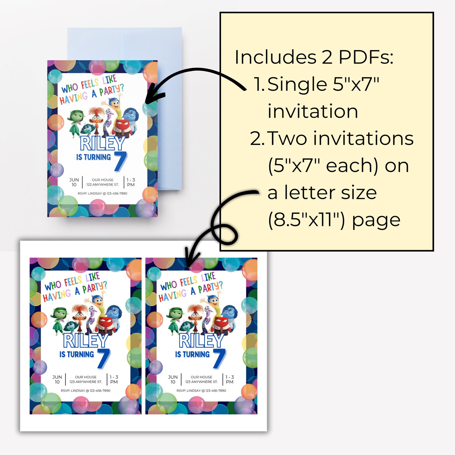 Editable Inside Out Invitation, Printable Inside Out 2 Invite, DIGITAL ...