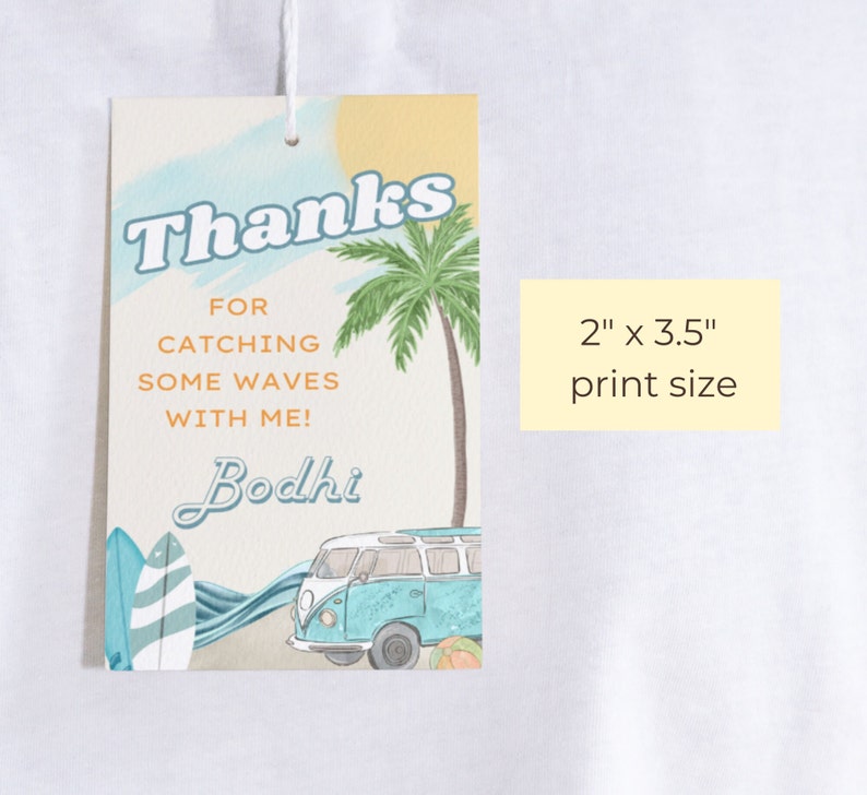 Editable Beach Bash Favor Tag, Printable Surf Birthday Thank You Tag ...
