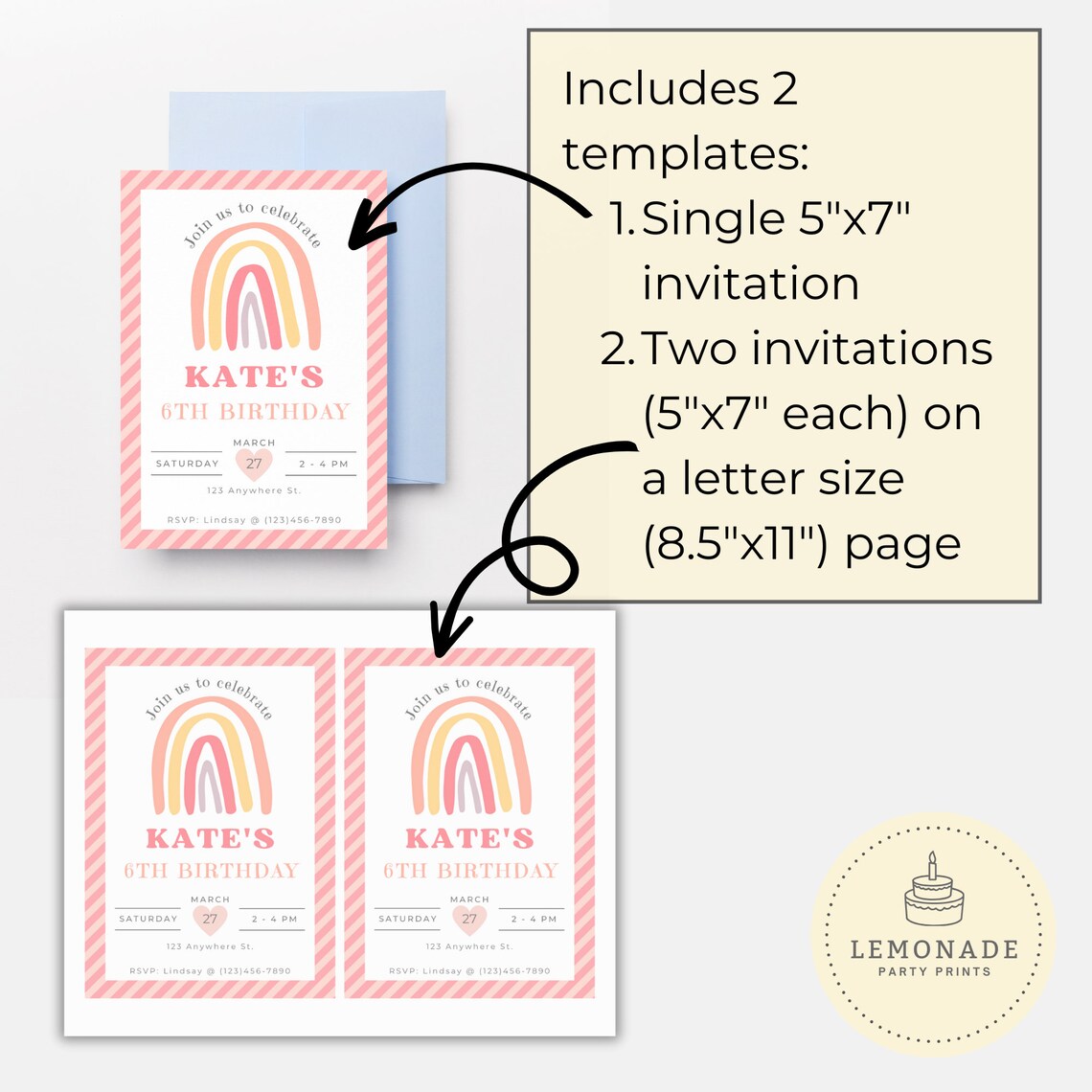 Editable Boho Rainbow Birthday Invitation, Printable Boho Party Invite ...