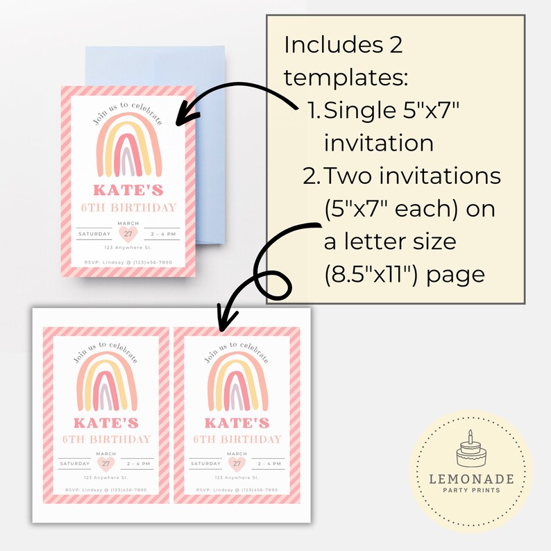 Editable Boho Rainbow Birthday Invitation, Printable Boho Party Invite, Pastel Rainbow Birthday ...