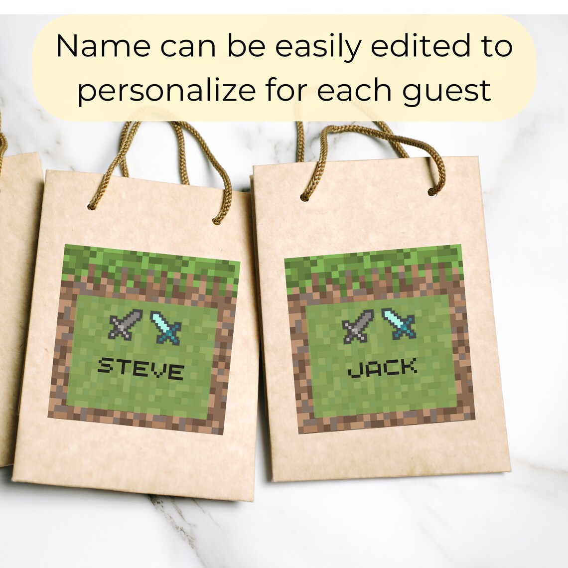 Pixel Craft Loot Bag Labels, Editable Video Game Gift Bag Tags, Pixel ...
