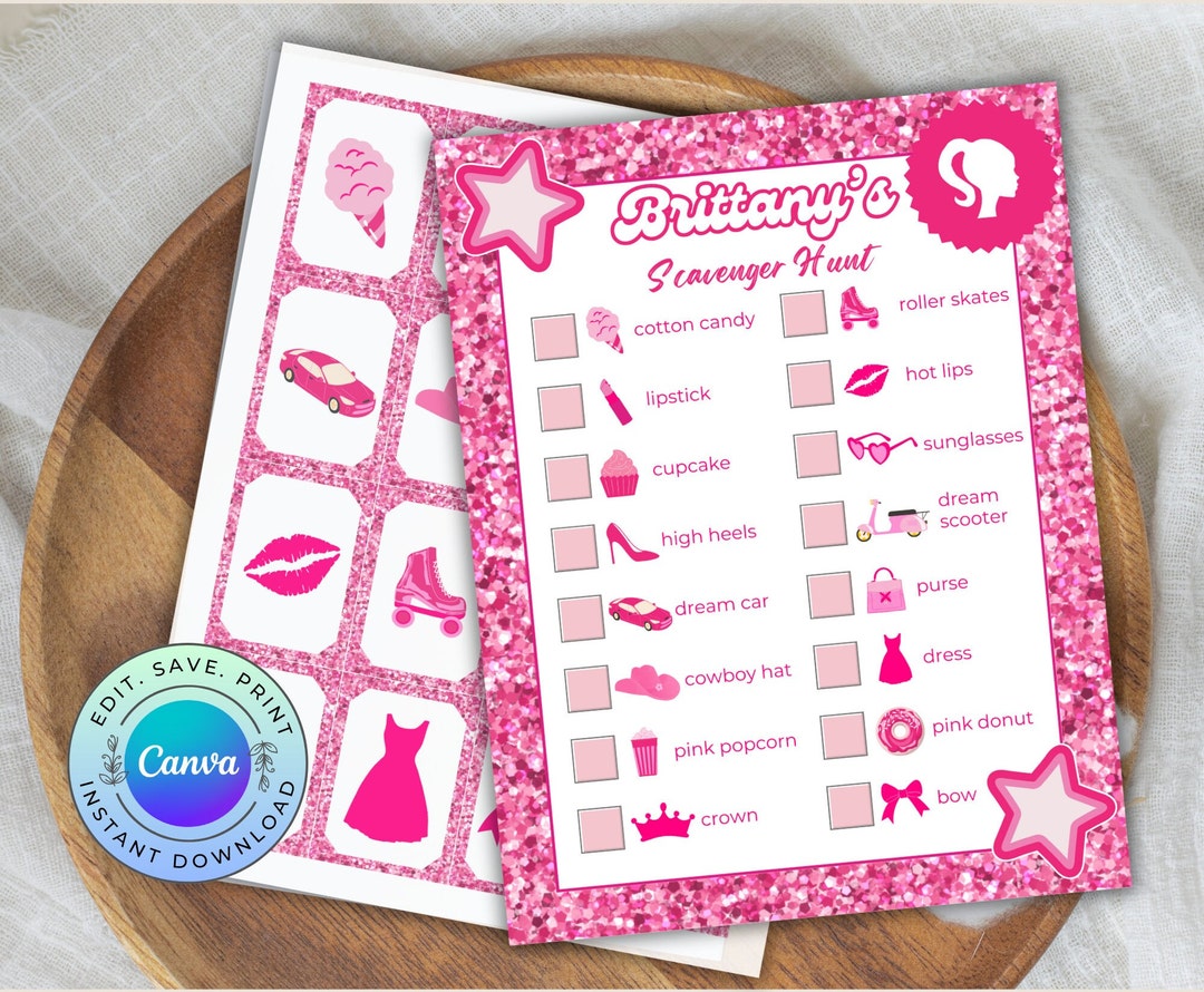 Personalizable Pink Doll Scavenger Hunt, Printable Pink Fashion Doll ...