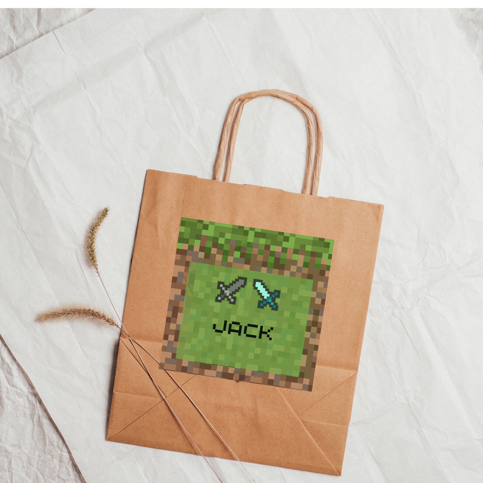 Editable Pixel Craft Loot Bag Labels, Printable Video Game Gift Bag ...