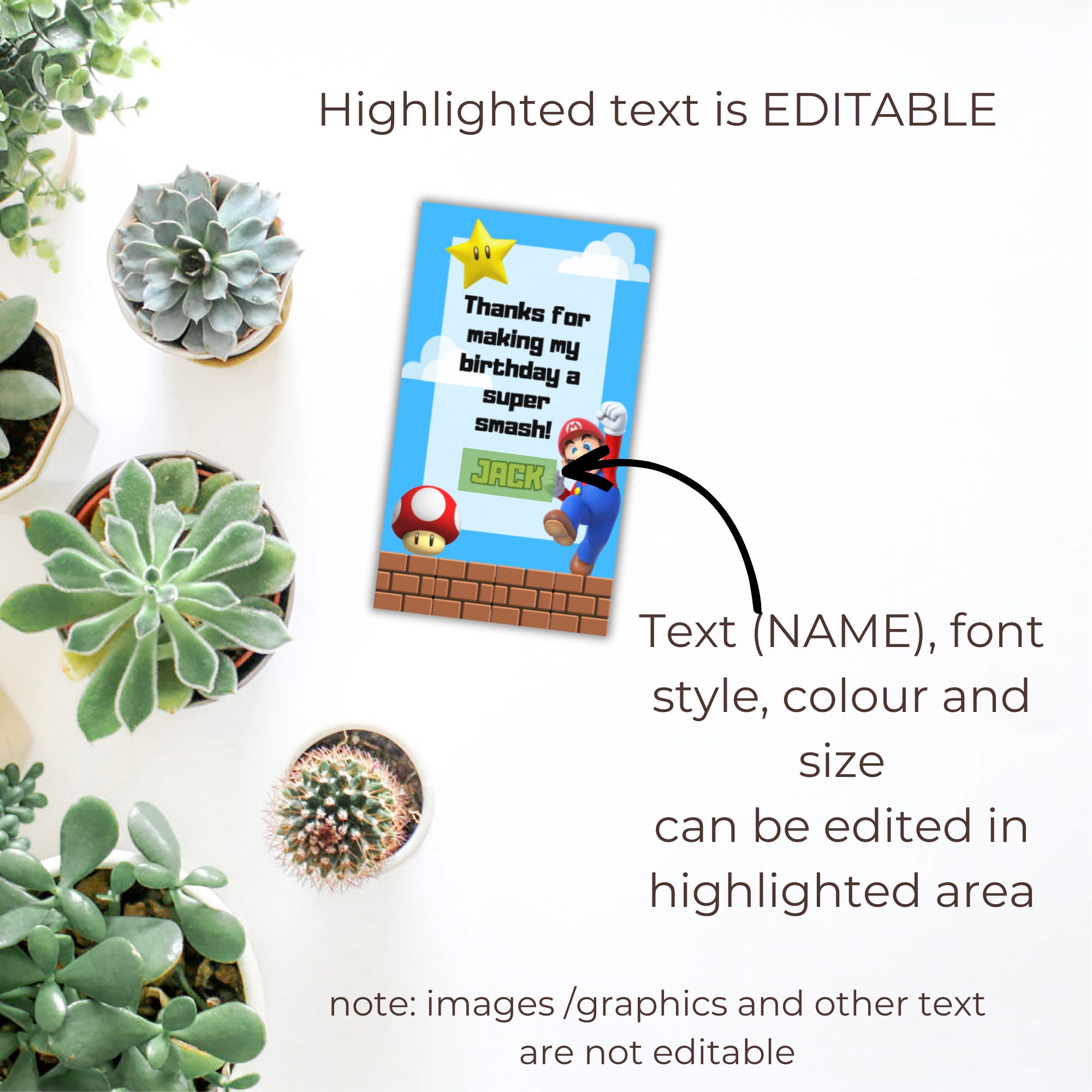 Editable Mario Thank You Tag, Printable Mario Birthday Favor Tag, Mario ...