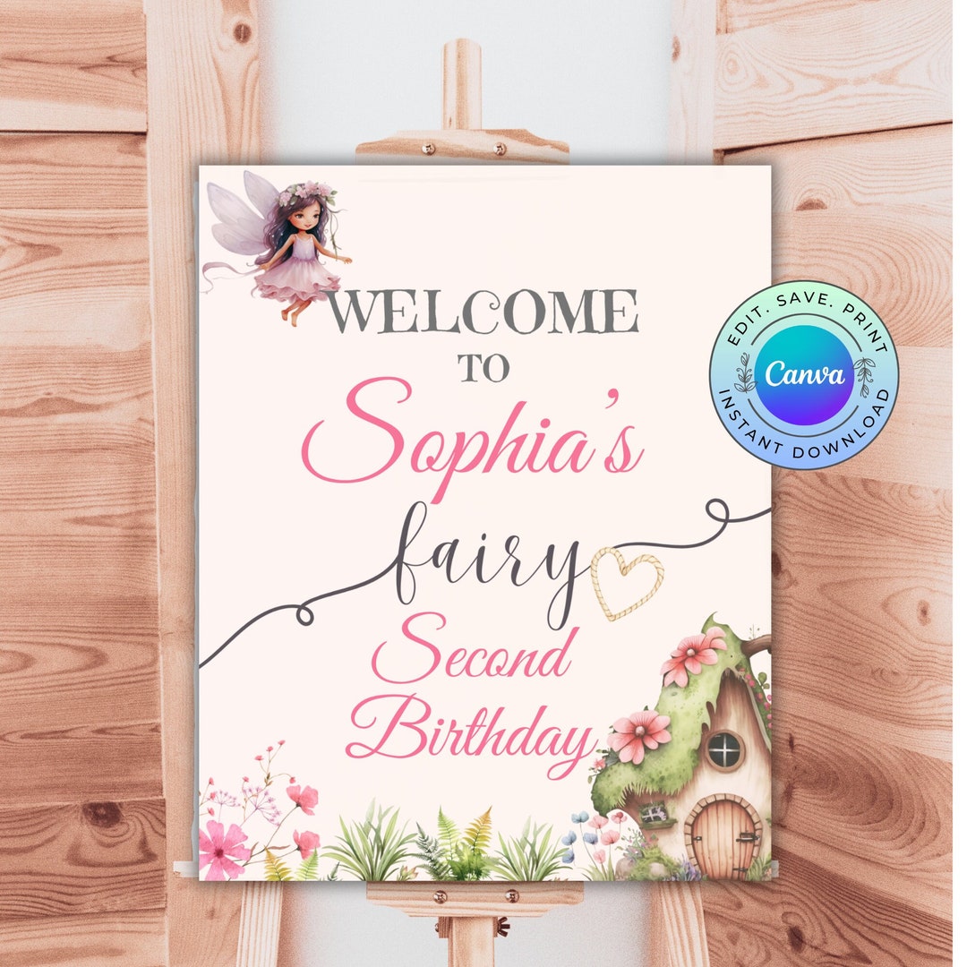 Editable Fairy Birthday Welcome Sign, Printable Fairy Party Sign ...
