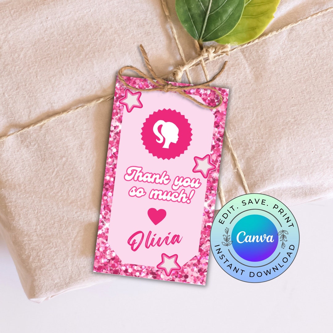 Editable Pink Party Favor Tag, Printable Pink Doll Thank You Tag ...