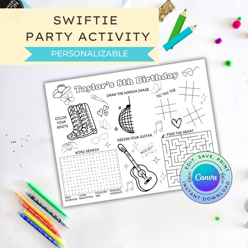 Personalizable Swiftie Party Activity, Printable Swiftie Activity Sheet ...