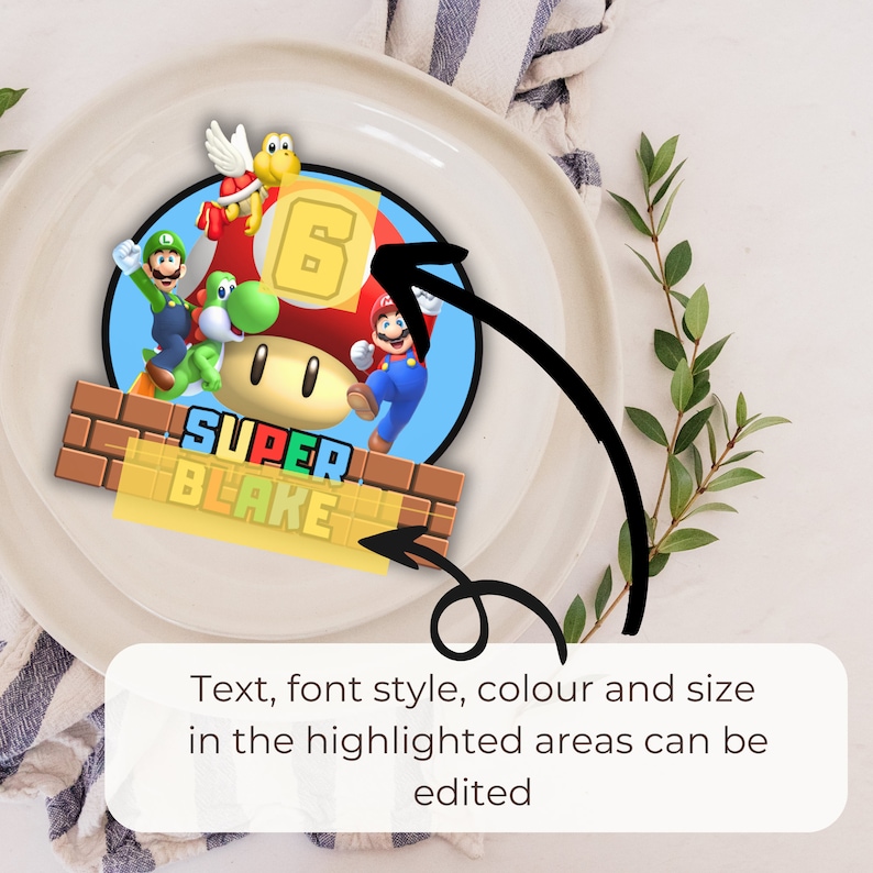 Editable Mario Cake Topper, Printable Mario Birthday Cake Topper ...