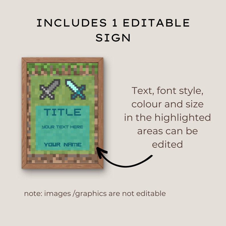 Letreros de fiesta editables de Pixel Craft de 8" x 10", letreros de cumpleaños de videojuegos ...