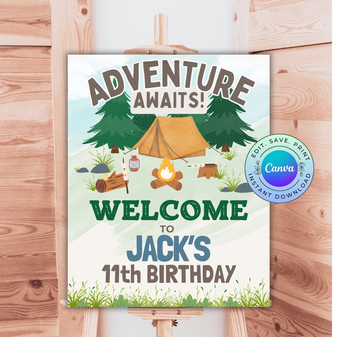 Editable Camping Party Welcome Sign, Printable Camping Birthday Welcome ...