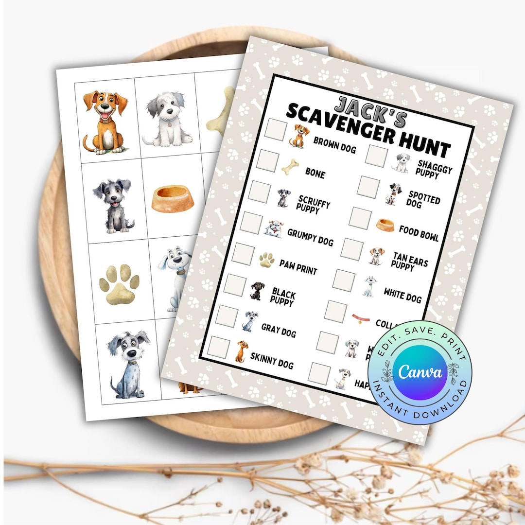 Personalized Dog Birthday Scavenger Hunt, Dog Party Game, DIGITAL ...