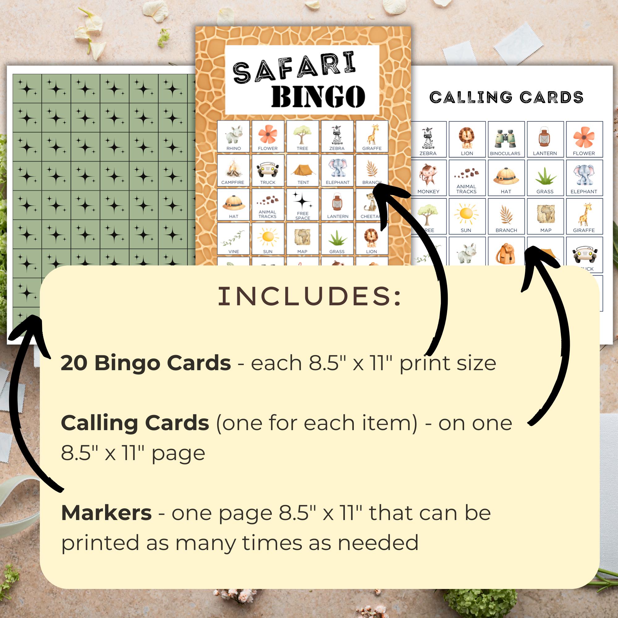 Safari Bingo, Printable Safari Birthday Game, Safari Party Activity ...