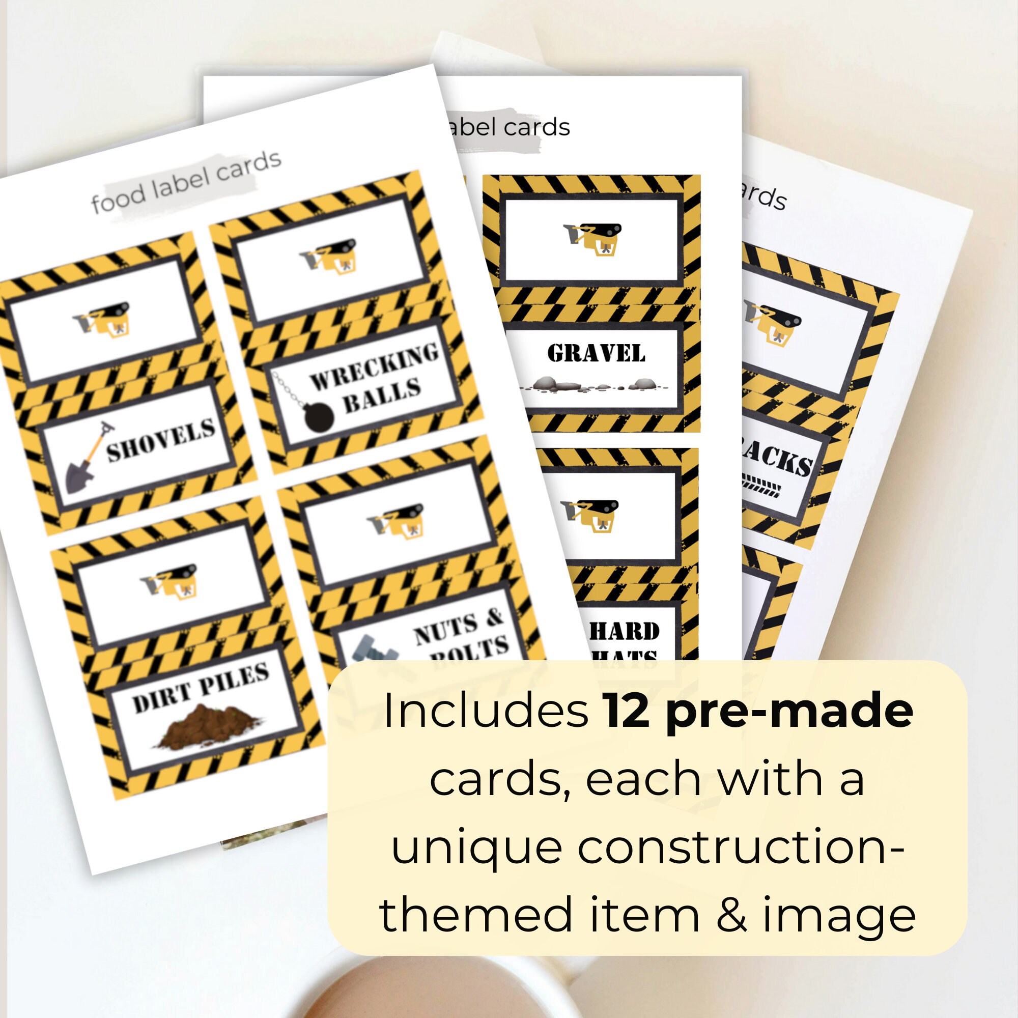 Editable Construction Birthday Food Cards, Construction Party Food ...