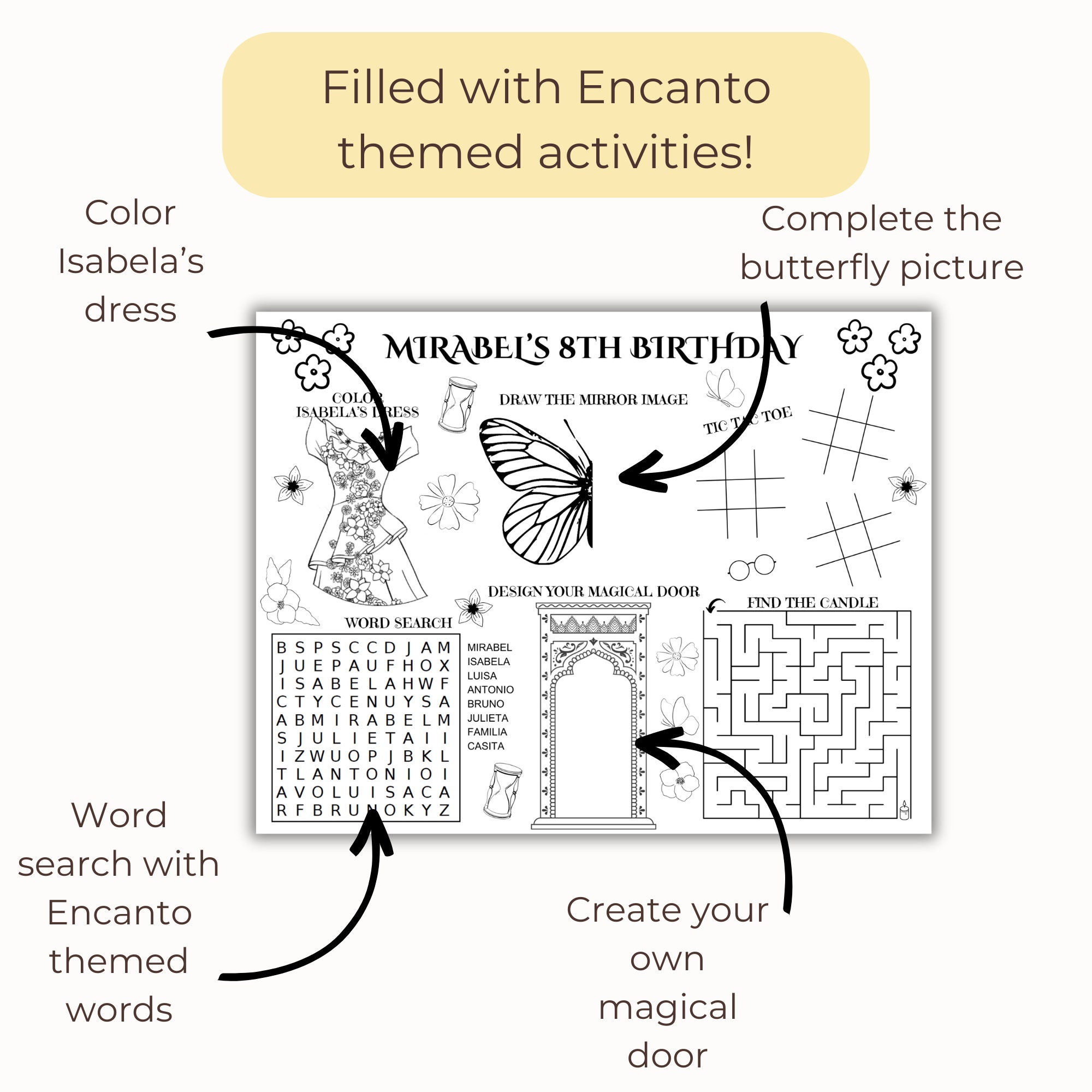 Personalizable Encanto Birthday Party Activity Sheet (digital Download ...