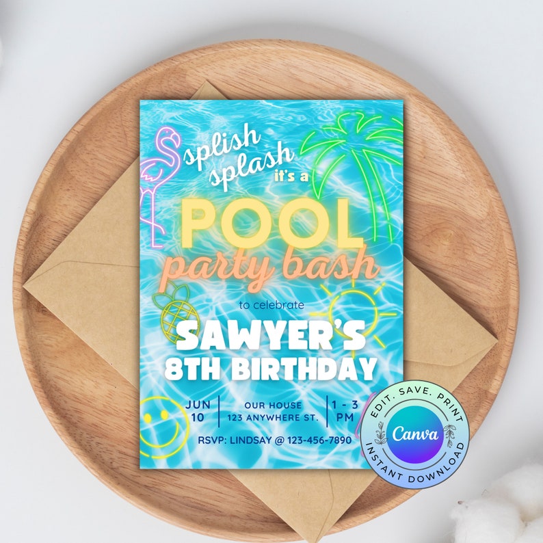 Editable Pool Party Invitation, Printable Pool Party Invite, Summer ...
