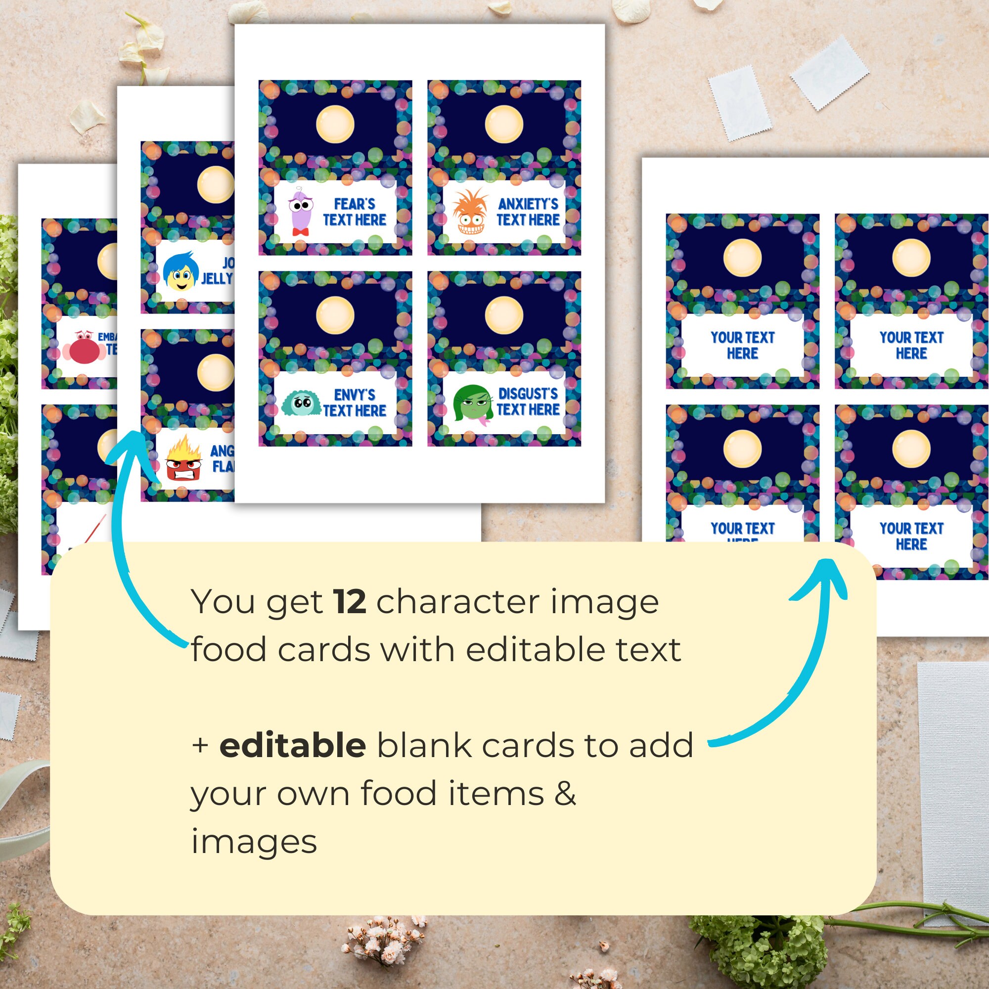 Editable Inside Out Food Cards, Inside Out 2 Food Labels, Inside Out ...