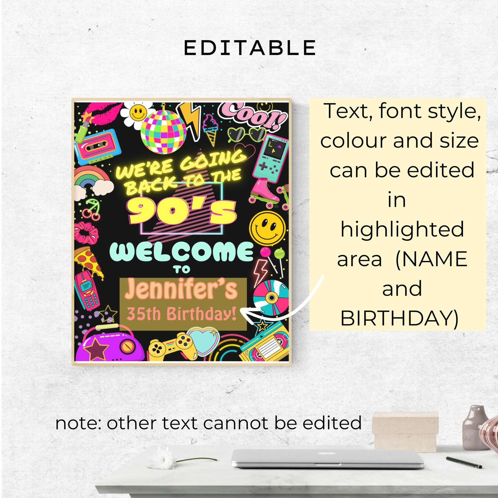 Editable 90s Birthday Welcome Sign, Retro Party Decor (digital Download ...