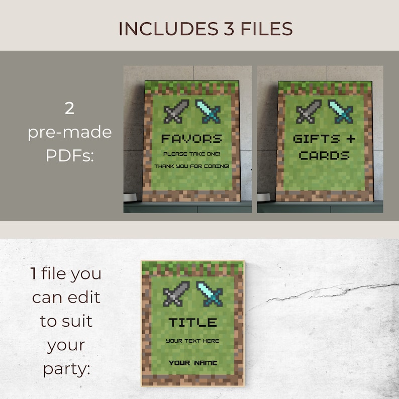 Editable Pixel Craft Party Signs 8" X 10", Printable Video Game ...