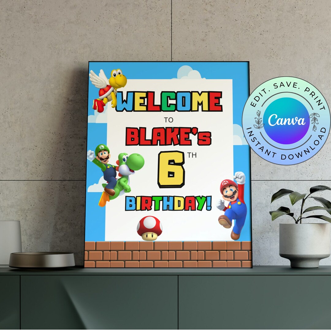 Editable Mario Birthday Welcome Sign, Printable Mario Party Welcome ...