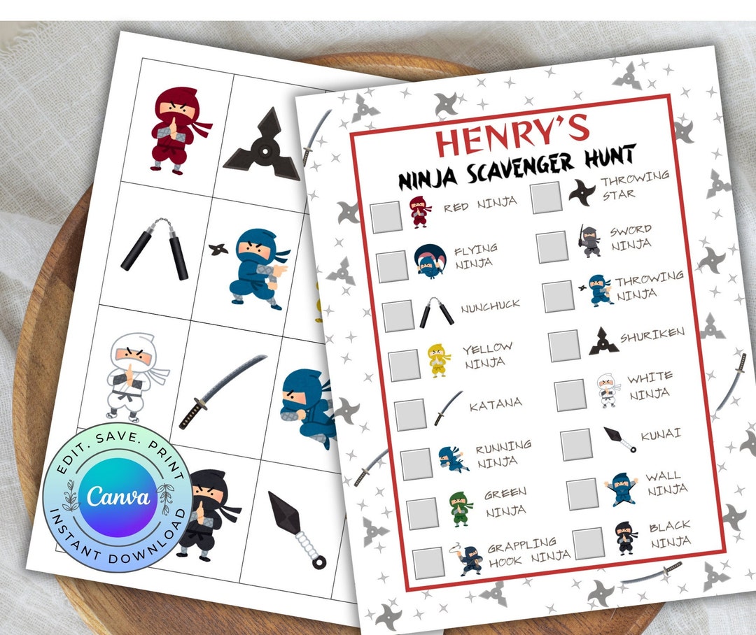 Personalizable Ninja Scavenger Hunt, Ninja Party Activity, Printable ...