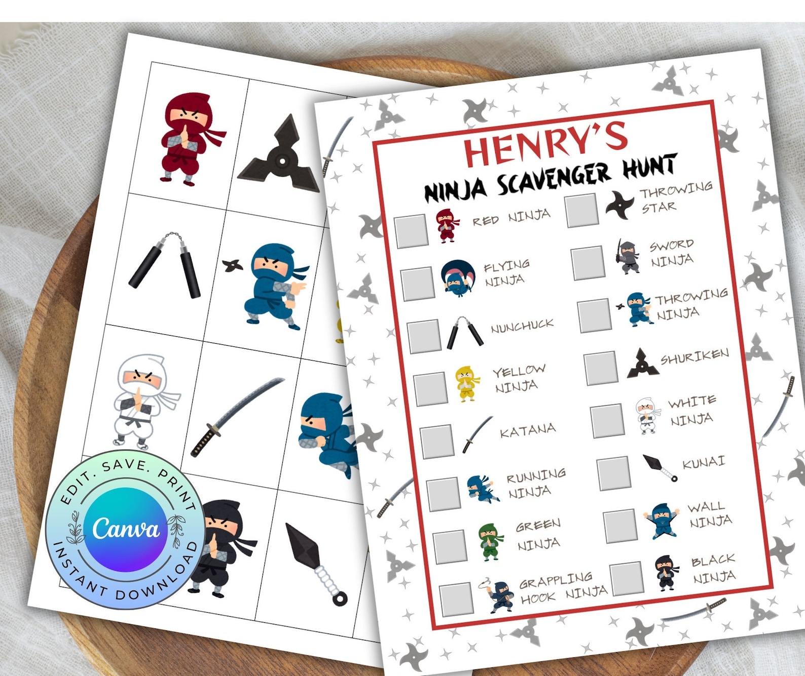 Personalizable Ninja Scavenger Hunt, Ninja Party Activity, Printable ...
