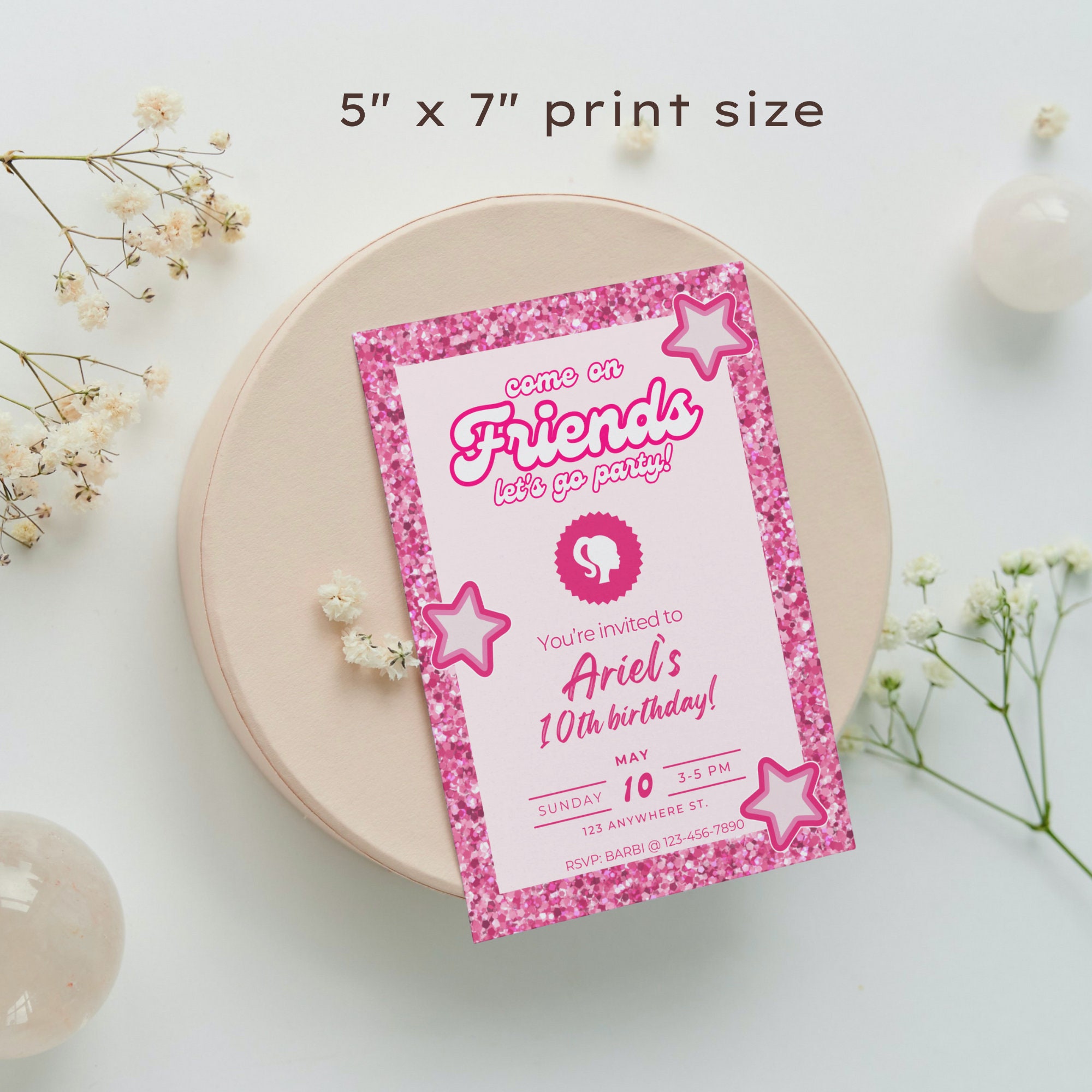 Editable Pink Doll Birthday Invitation, Printable Pink Doll Party ...