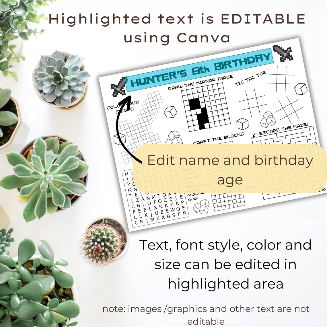 Personalizable Pixel Craft Party Activity, Printable Pixel Craft ...