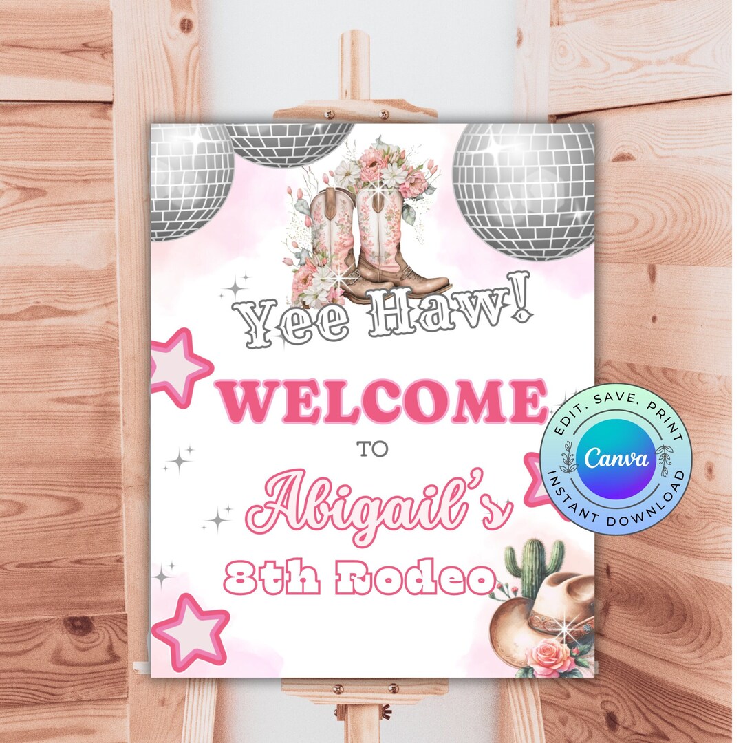 Editable Disco Cowgirl Birthday Welcome Sign (digital Download) - Etsy