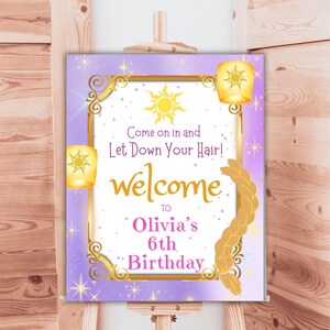 Rapunzel Welcome Sign, Editable Rapunzel Birthday Sign, Printable ...