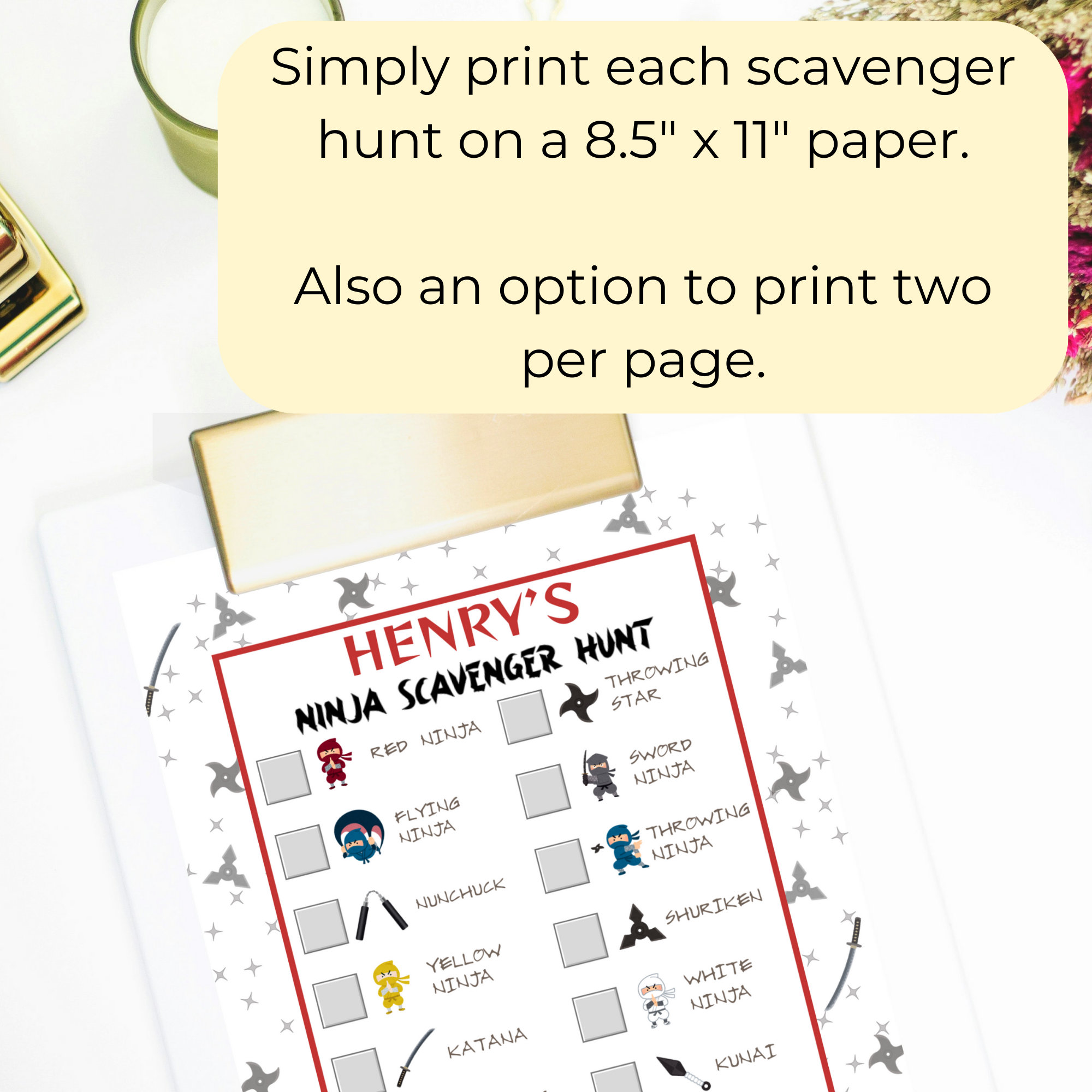 Personalizable Ninja Scavenger Hunt, Ninja Party Activity, Printable ...